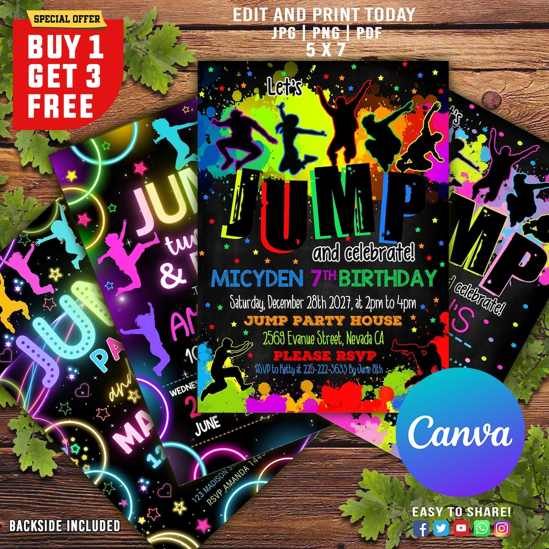 Jump Birthday Invitation, Jump Invite, Trampoline Party, Bounce House ...