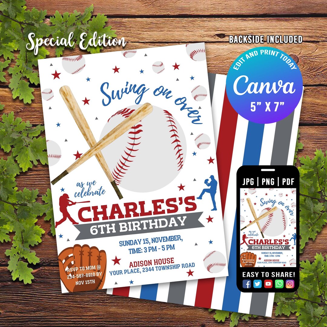 Editable Baseball Birthday Invitation, Sports Birthday, Baseball Party ...