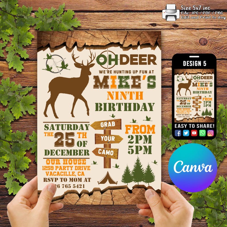 Hunting Birthday Party Invitation, Hunting Invitation, Hunting Invite ...