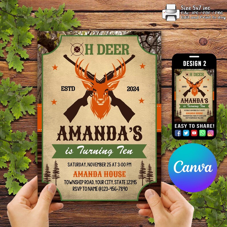 Hunting Birthday Party Invitation, Hunting Invitation, Hunting Invite ...