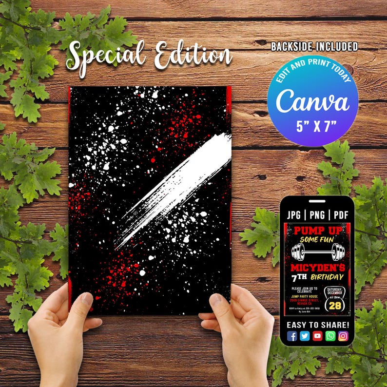 Editable Fitness Gym Birthday Invitation, Digital Kids Party Invite ...