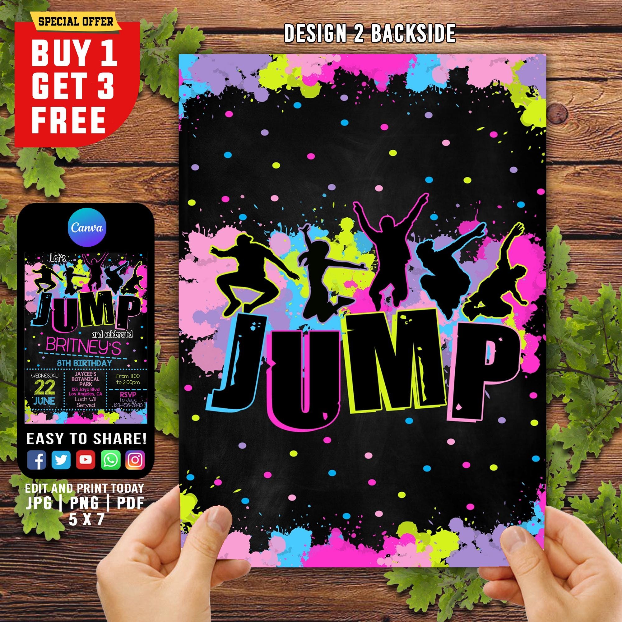 Jump Birthday Invitation, Jump Invite, Trampoline Party, Bounce House ...