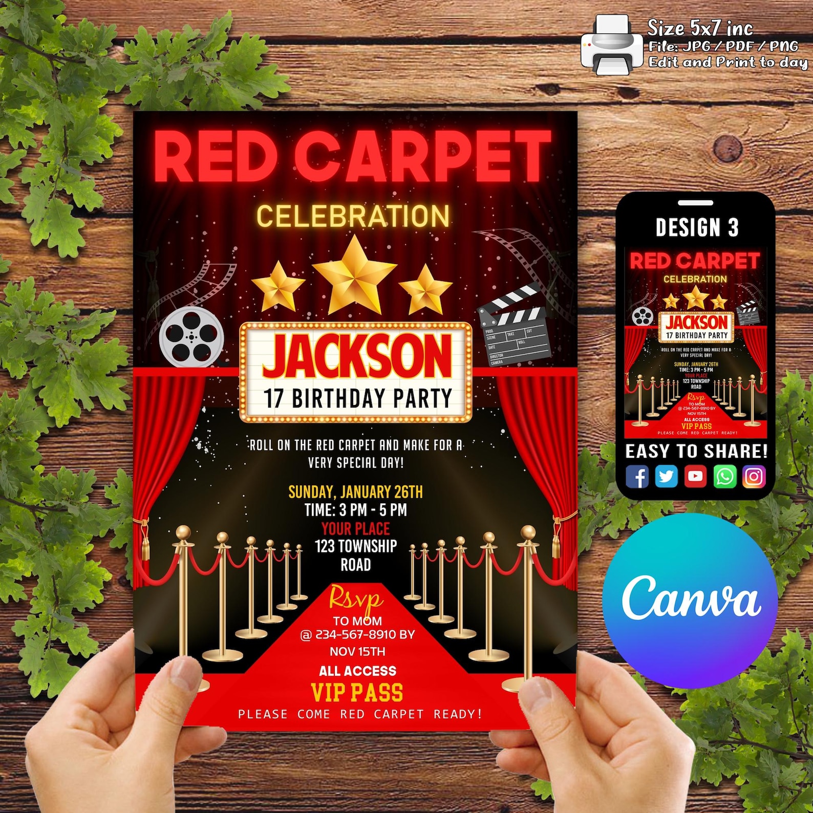 Red Carpet Birthday Invitation, Red Carpet Event Hollywood Invitation ...