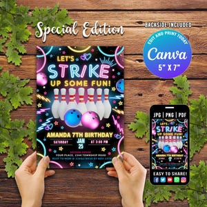 Bowling Birthday Invitation, Let's Strike up Some Fun, Girls Party ...