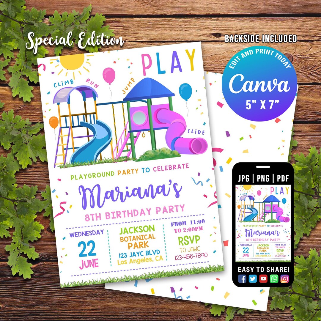 Playground Birthday Invitation, EDITABLE Jungle Gym Party Invite ...