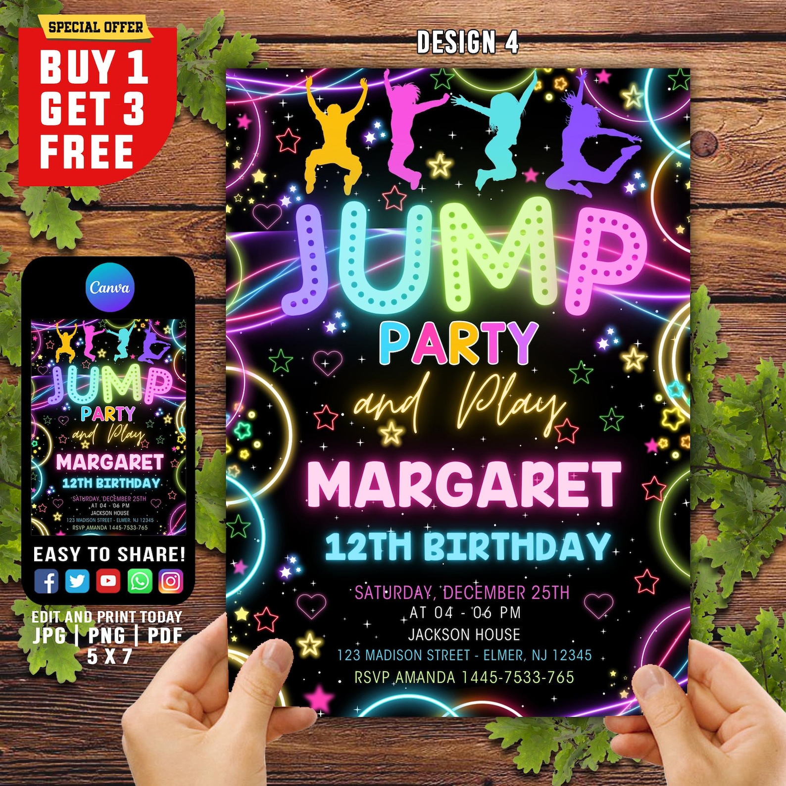 Jump Birthday Invitation, Jump Invite, Trampoline Party, Bounce House ...