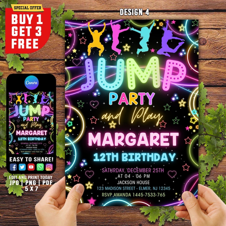 Jump Birthday Invitation, Jump Invite, Trampoline Party, Bounce House ...