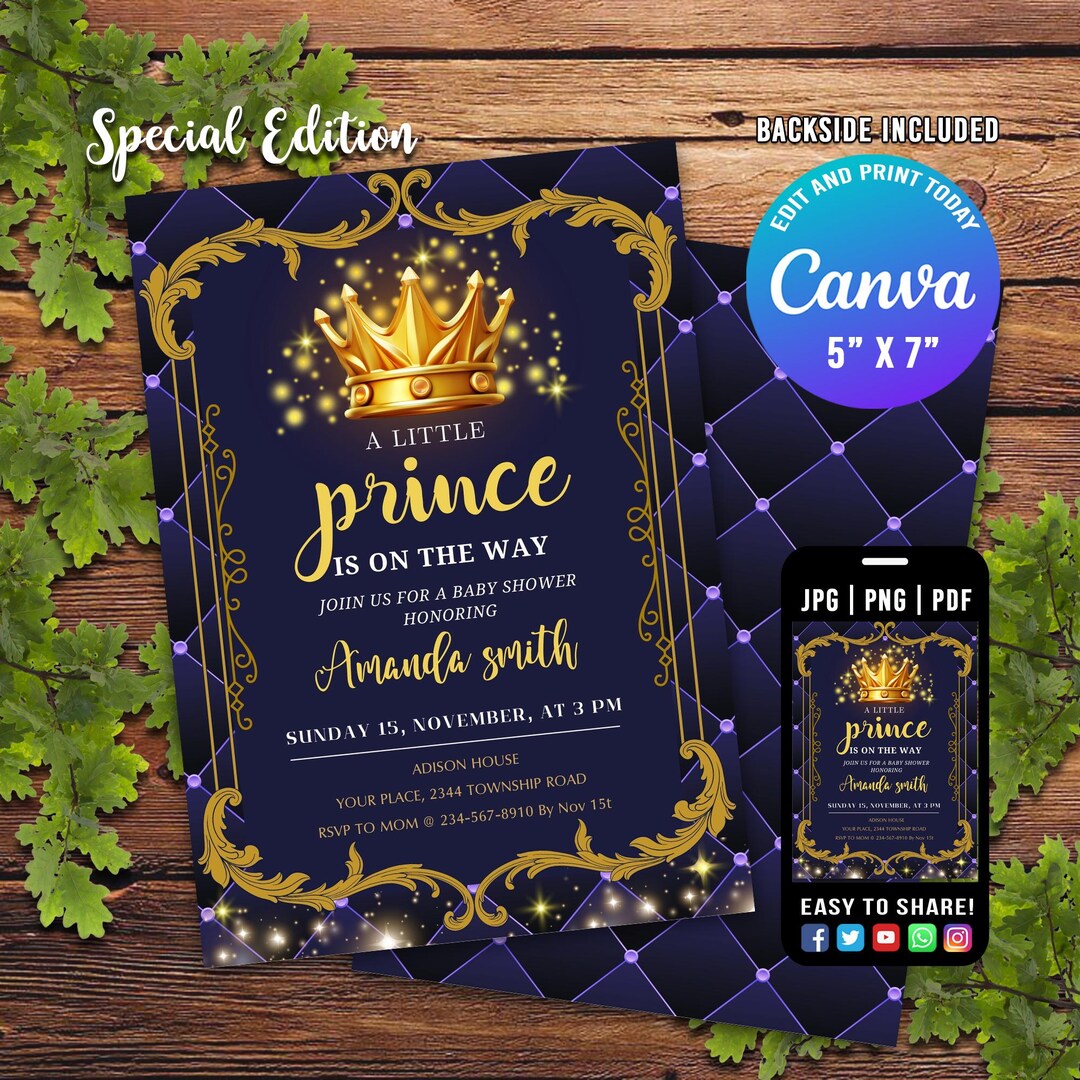 Prince 1st Birthday Invitation Editable Prince First Birthday ...
