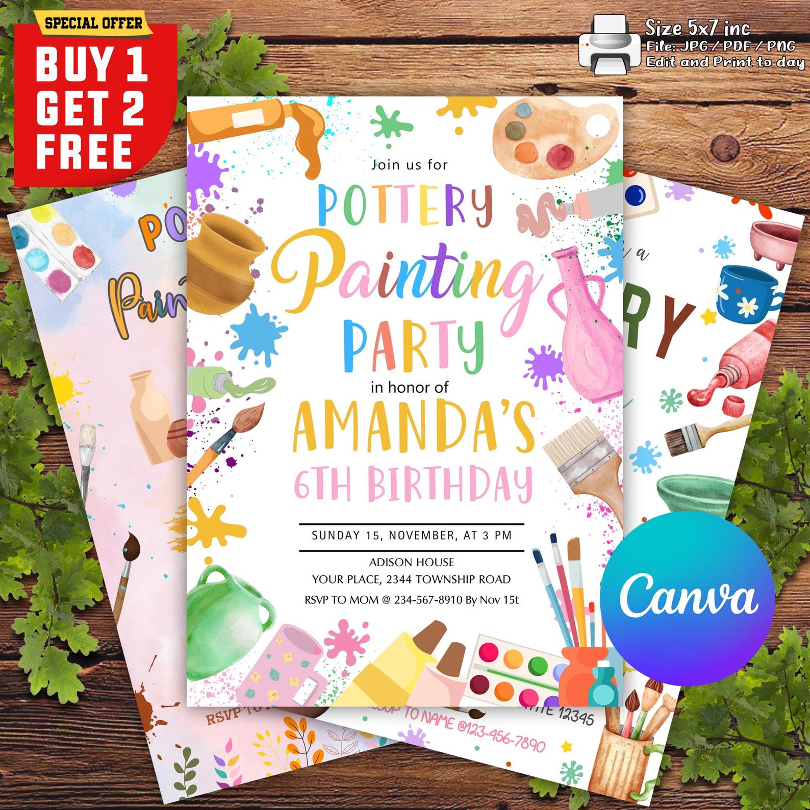 Editable Pottery Painting Party Invitation, Painting Party Birthday ...