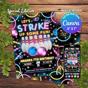 Bowling Birthday Invitation, Let's Strike up Some Fun, Girls Party ...