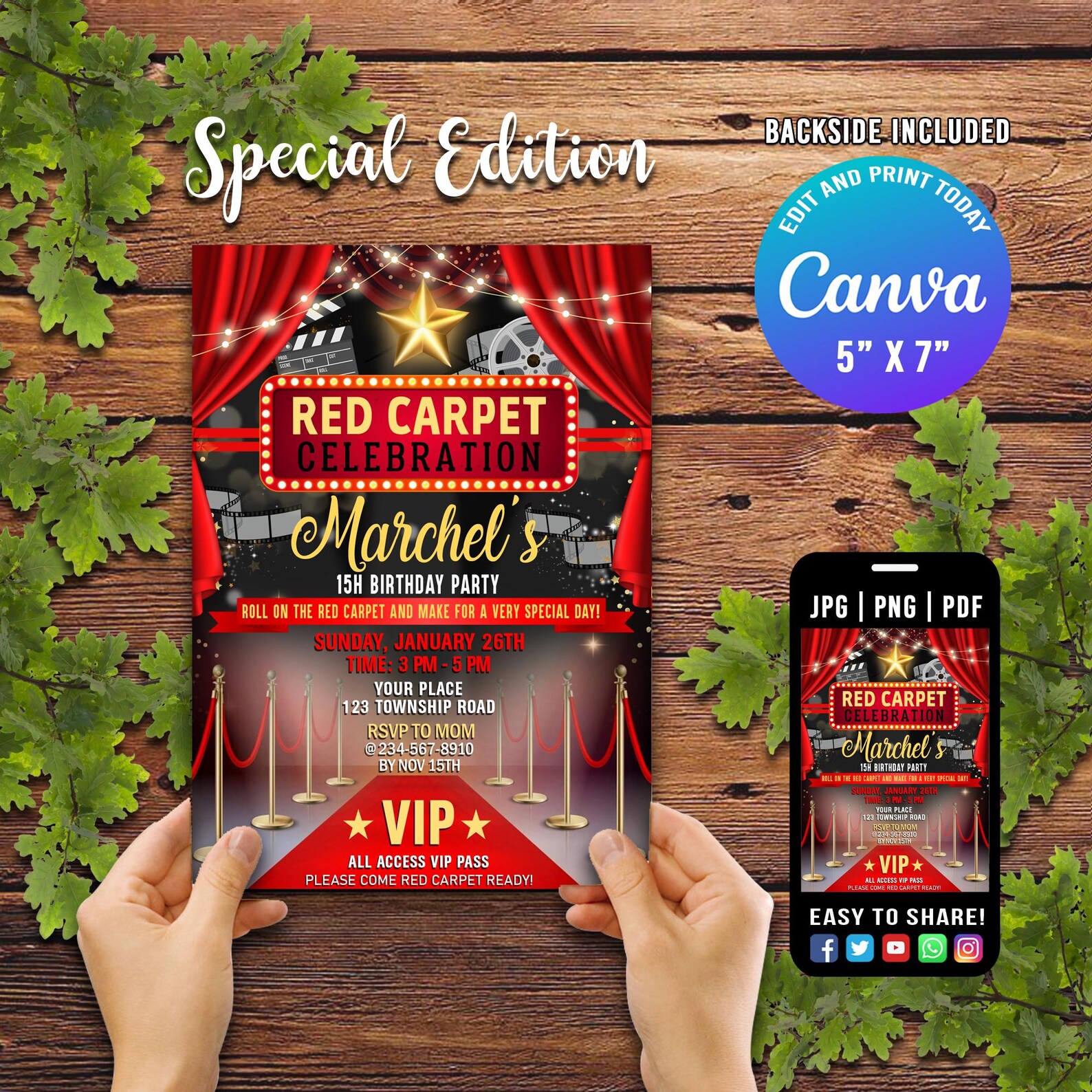 Red Carpet Birthday Invitation, Red Carpet Event Hollywood Invitation ...