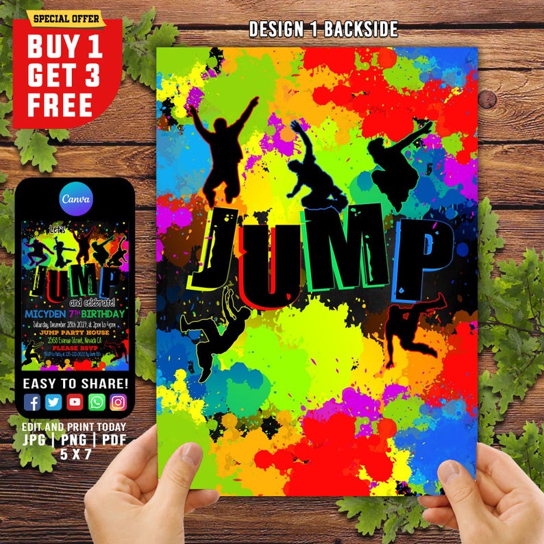 Jump Birthday Invitation, Jump Invite, Trampoline Party, Bounce House ...