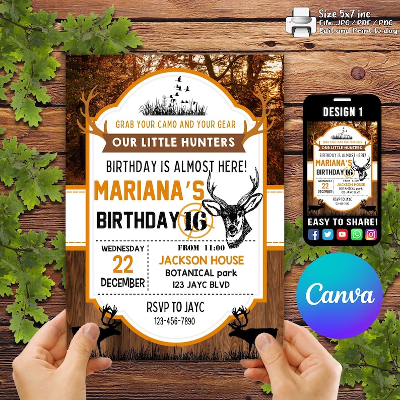 Hunting Birthday Party Invitation, Hunting Invitation, Hunting Invite ...