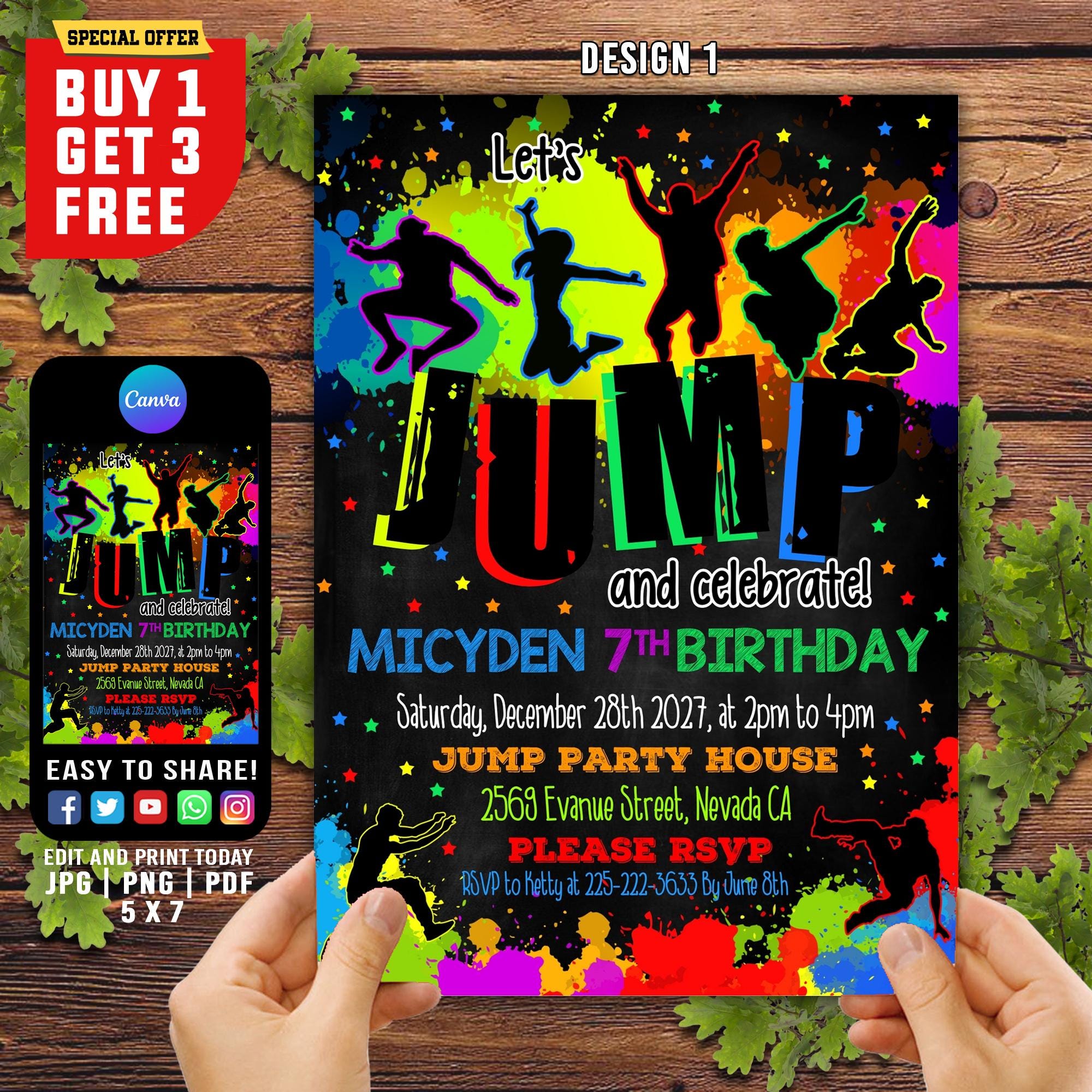 Jump Birthday Invitation, Jump Invite, Trampoline Party, Bounce House ...