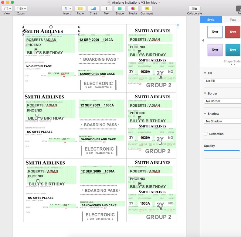 Airplane Party Invitation or Gift Card- Editable Digital Download- Also ...