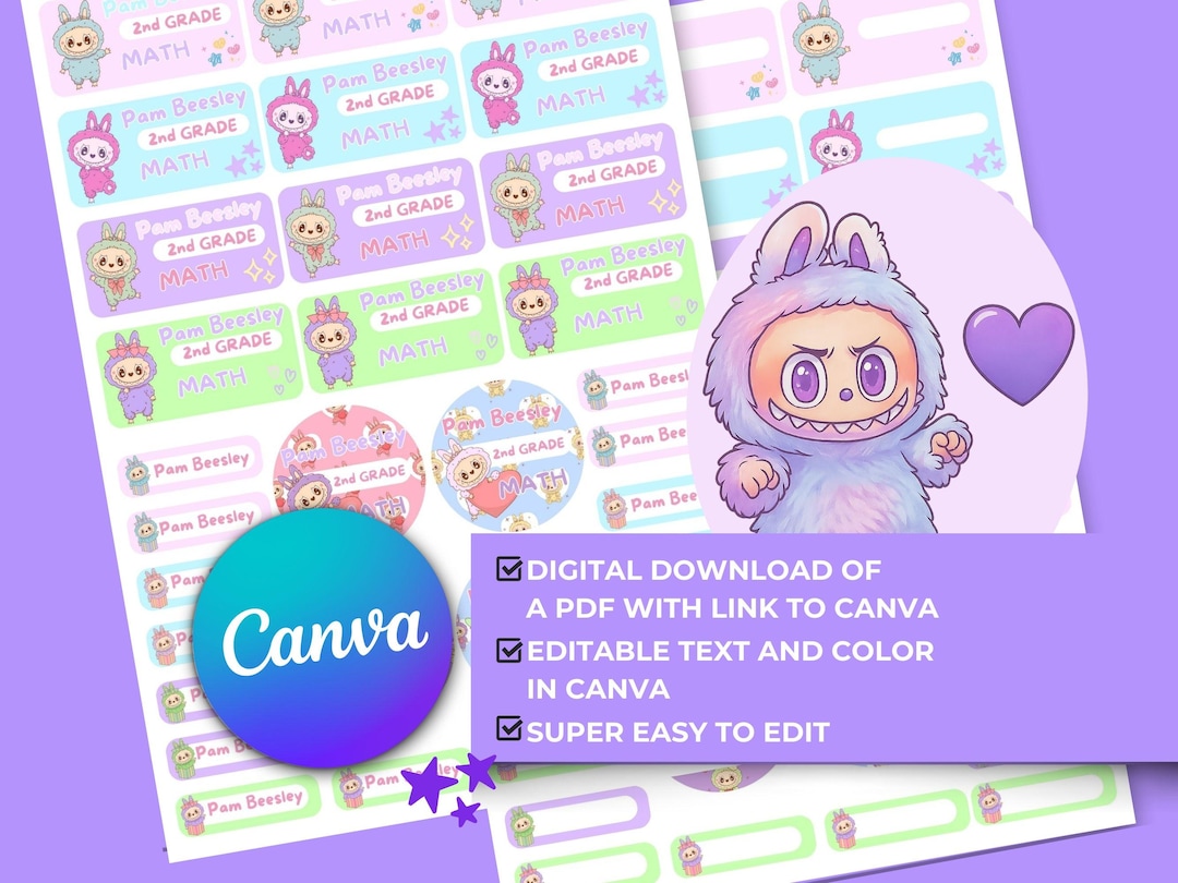 Labubu Name Tag Editable Canva Template | Cute Name Cards for Kids ...