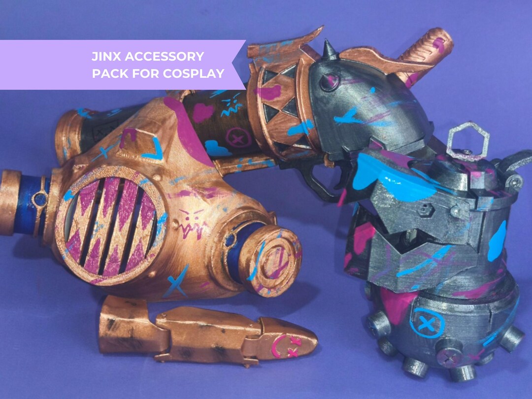 Jinx Cosplay Accessories: Mask, Finger, Gun and Grenade / High Quality ...