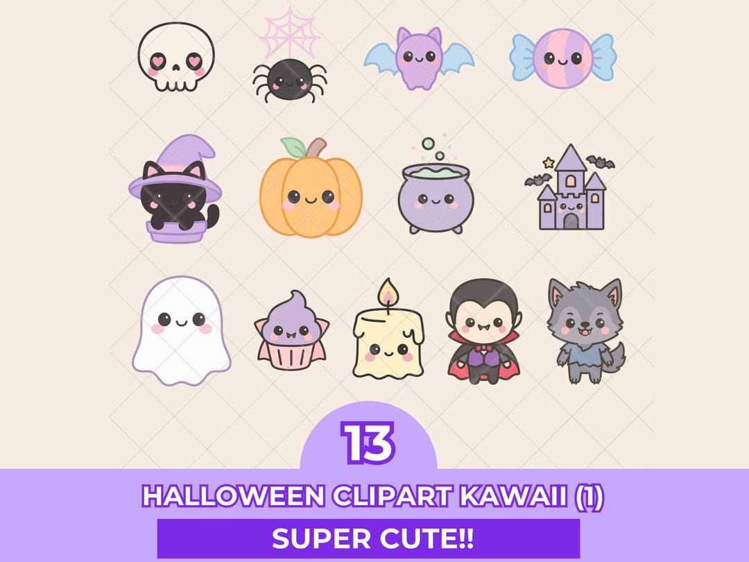Kawaii Halloween Clipart PNG | 13 Digital Images With No Background ...