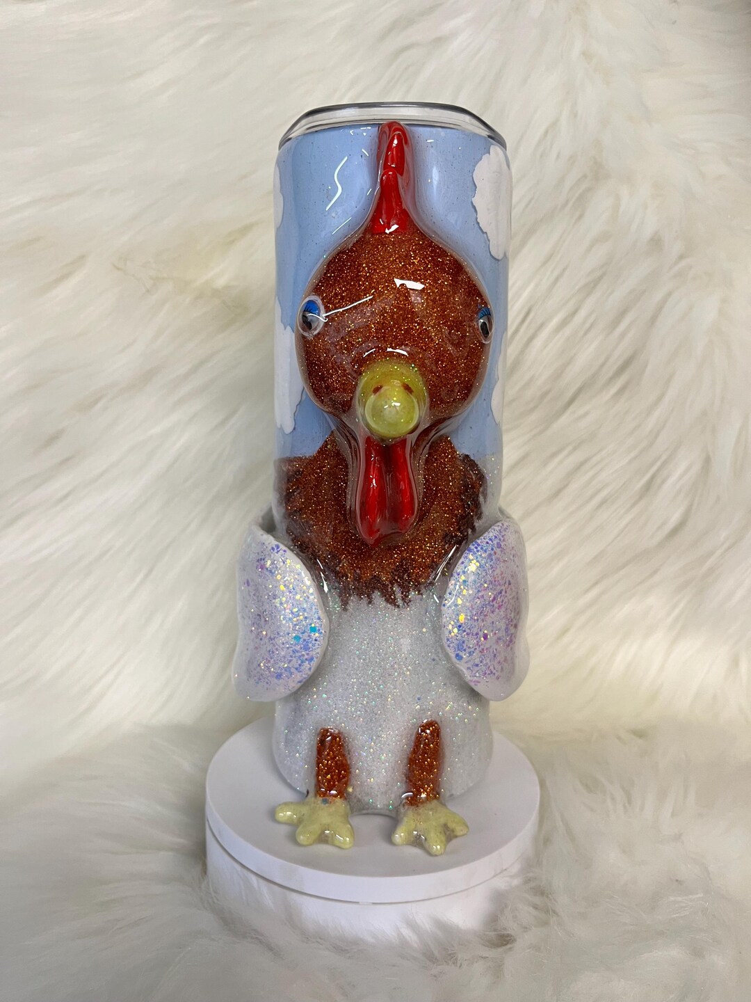 3D Molded & Glittered Chicken, Stainless Steel Tumbler - Etsy