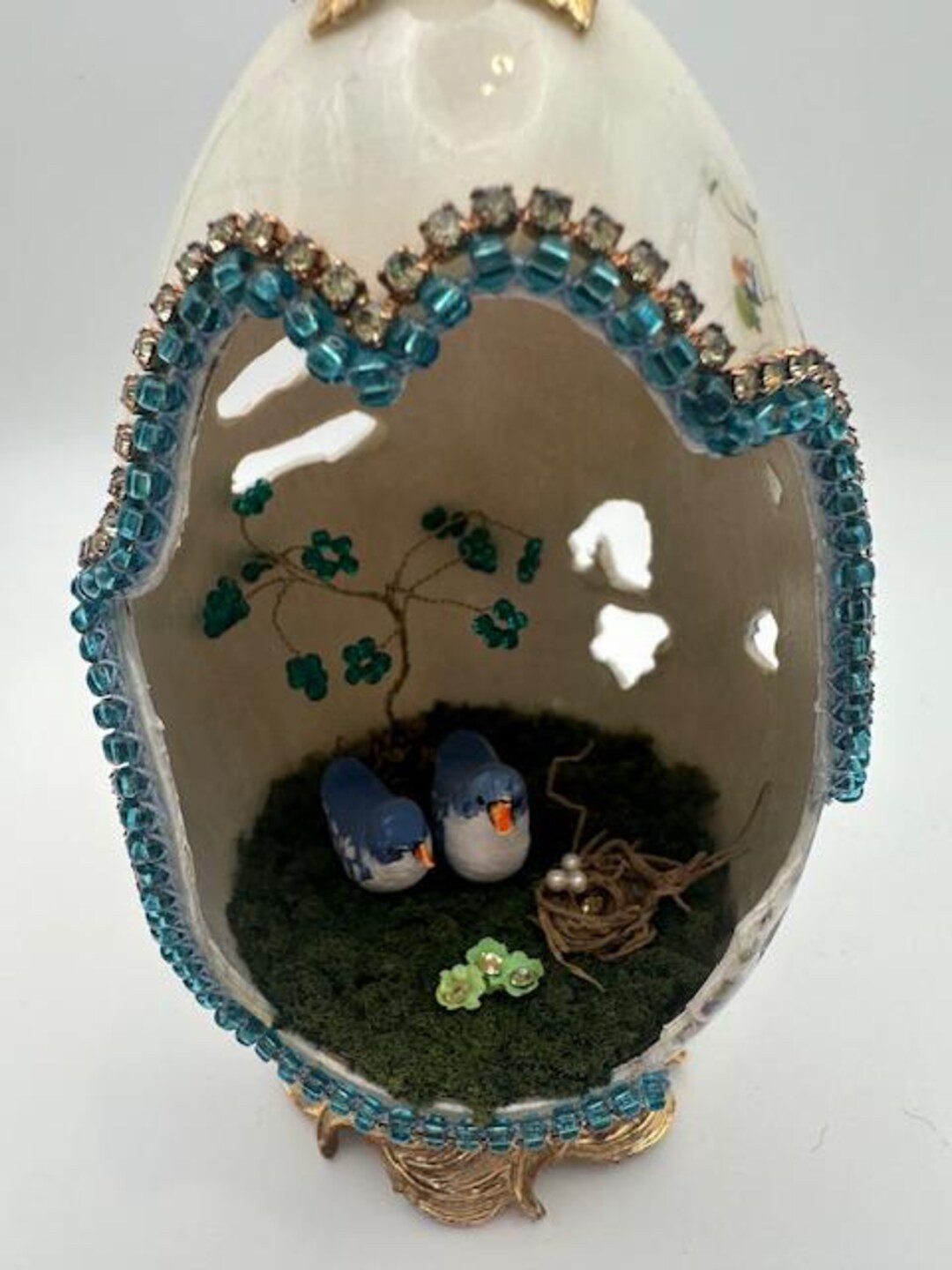 Beaded & Painted Ostrich Egg Diorama: German Poem, Birds - Etsy