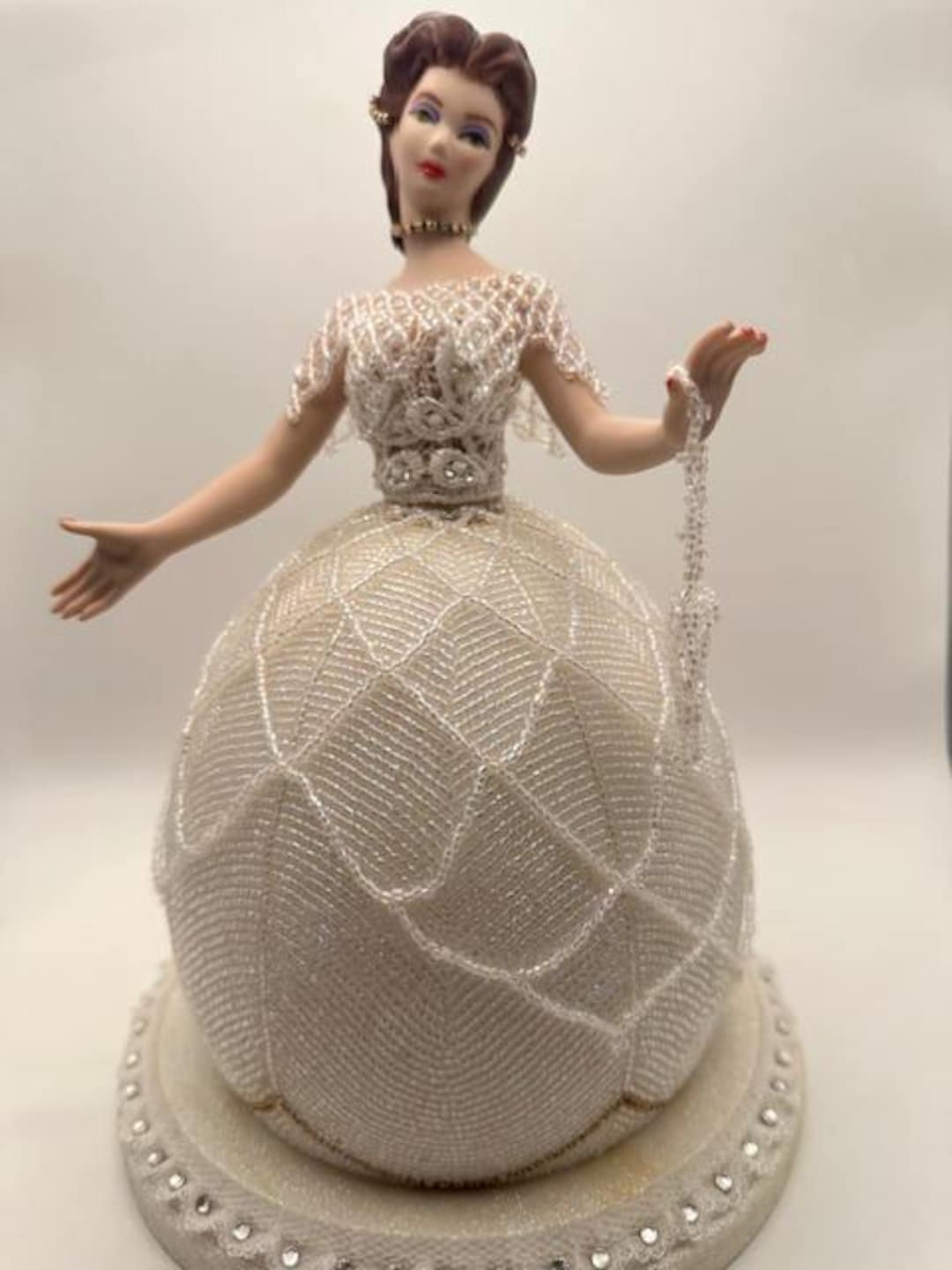 Beaded Ostrich Egg Doll With White Beaded Dress. Additional Overlay ...
