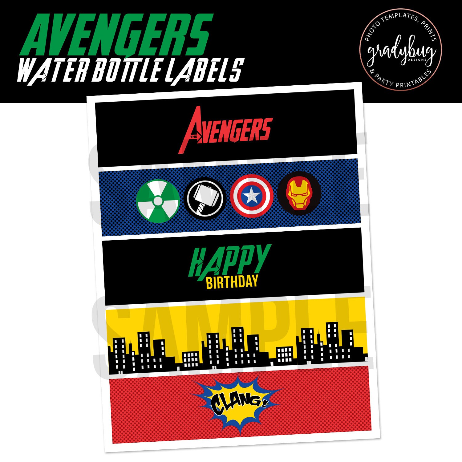 Party Printable Avengers Happy Birthday Water Bottle Labels | Etsy