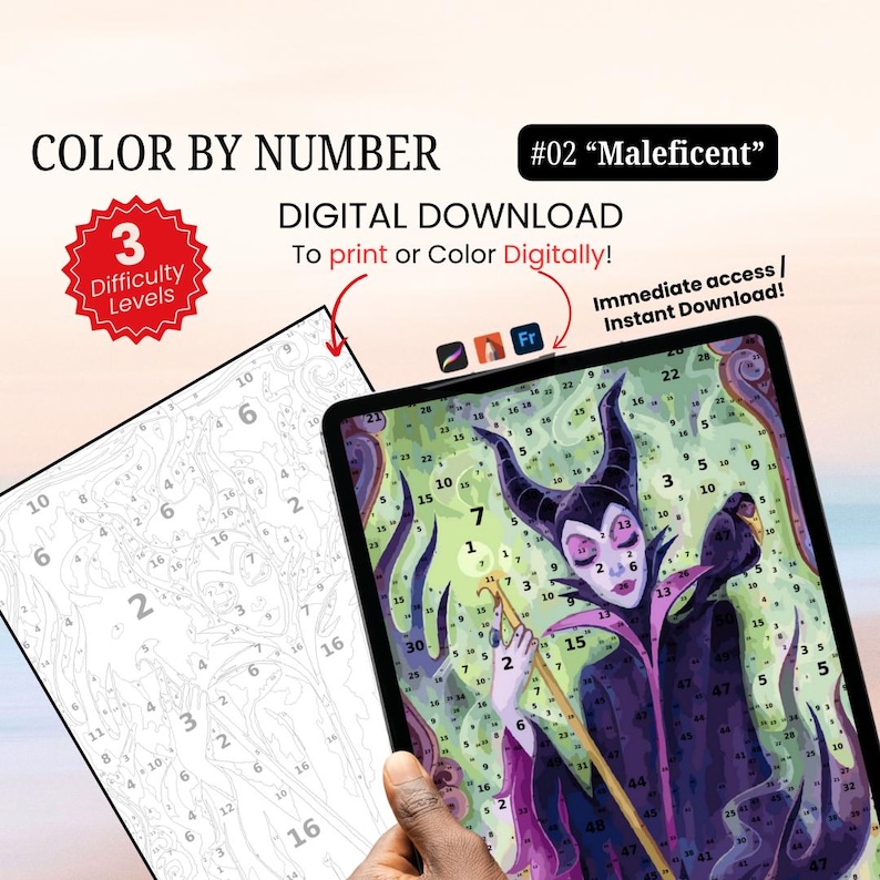 Color by Numbers for Adults Maleficent Villians/ Printable Paint by ...