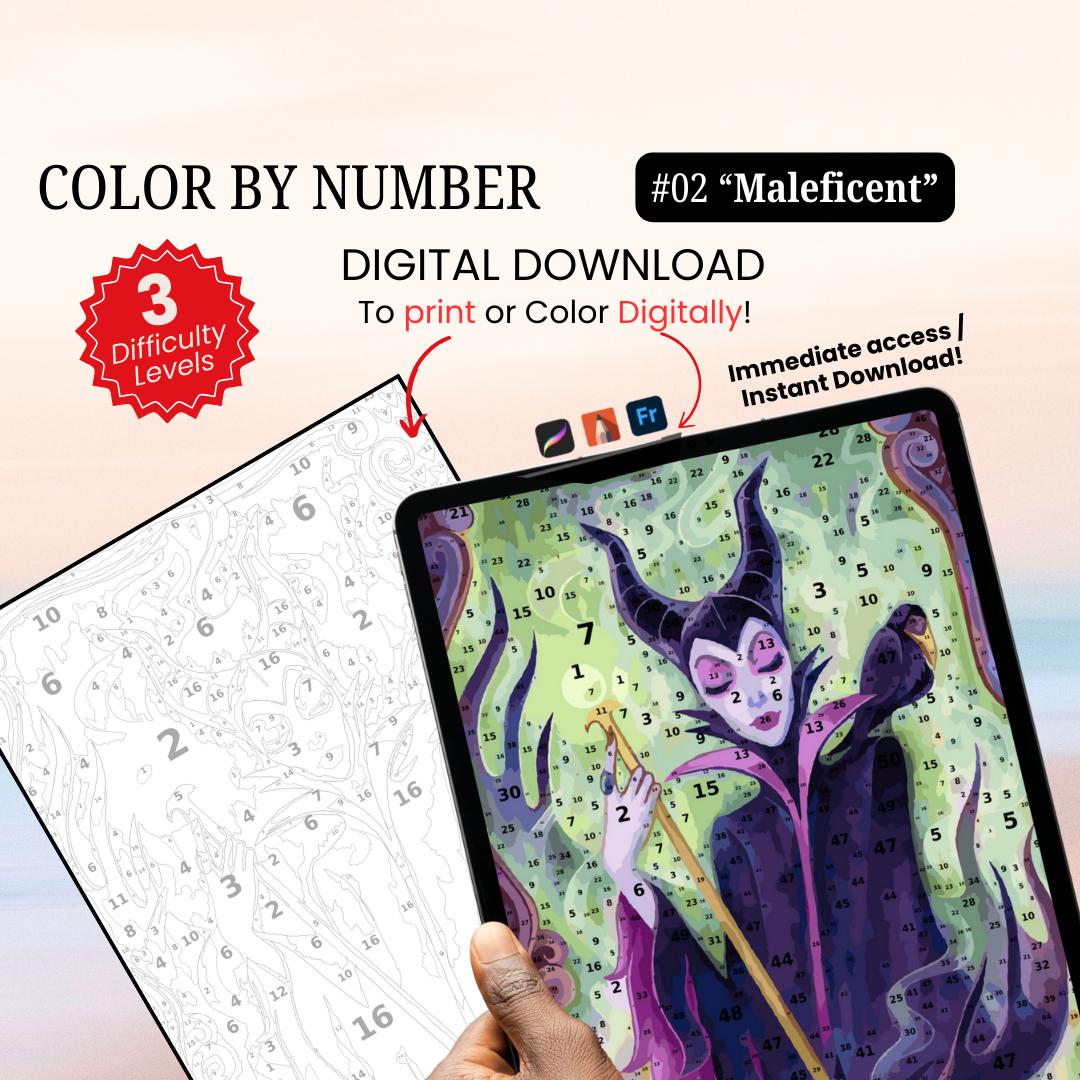 Color by Numbers for Adults Maleficent Villians/ Printable Paint by Numbers / Digital Coloring ...