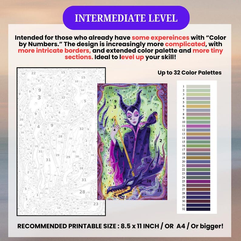 Color by Numbers for Adults Maleficent Villians/ Printable Paint by Numbers / Digital Coloring ...