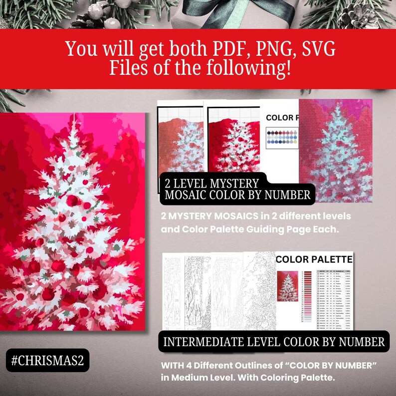 NEW! Printable Christmas Tree Coloring Page / Color by Number & Mystery ...