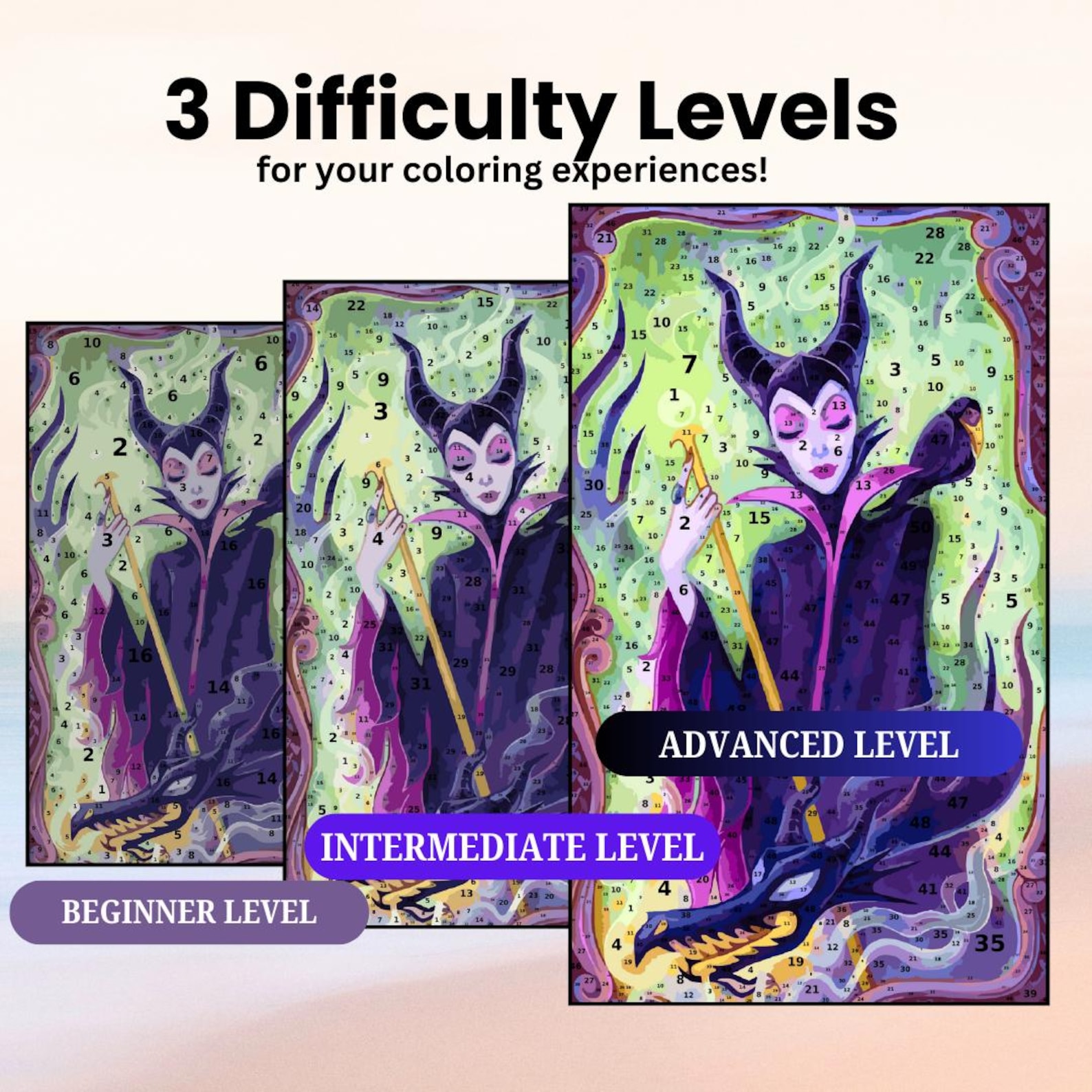 Color by Numbers for Adults Maleficent Villians/ Printable Paint by ...