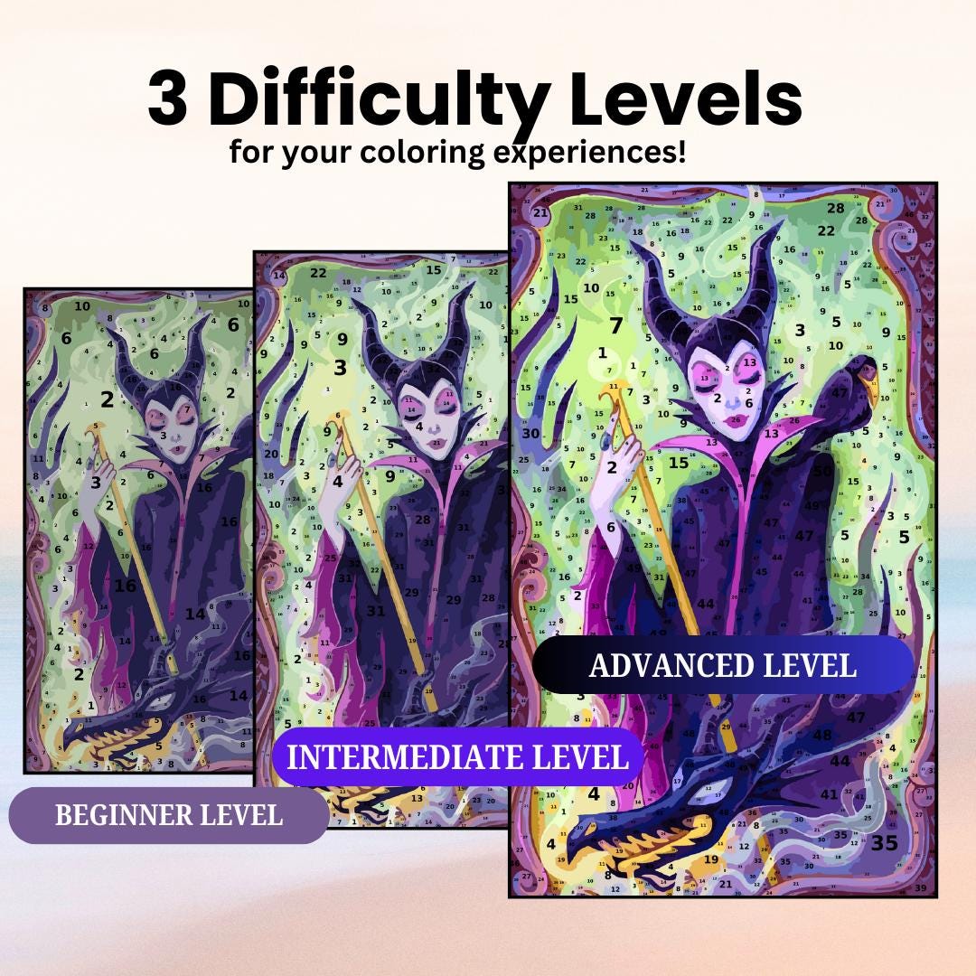Color by Numbers for Adults Maleficent Villians/ Printable Paint by Numbers / Digital Coloring ...