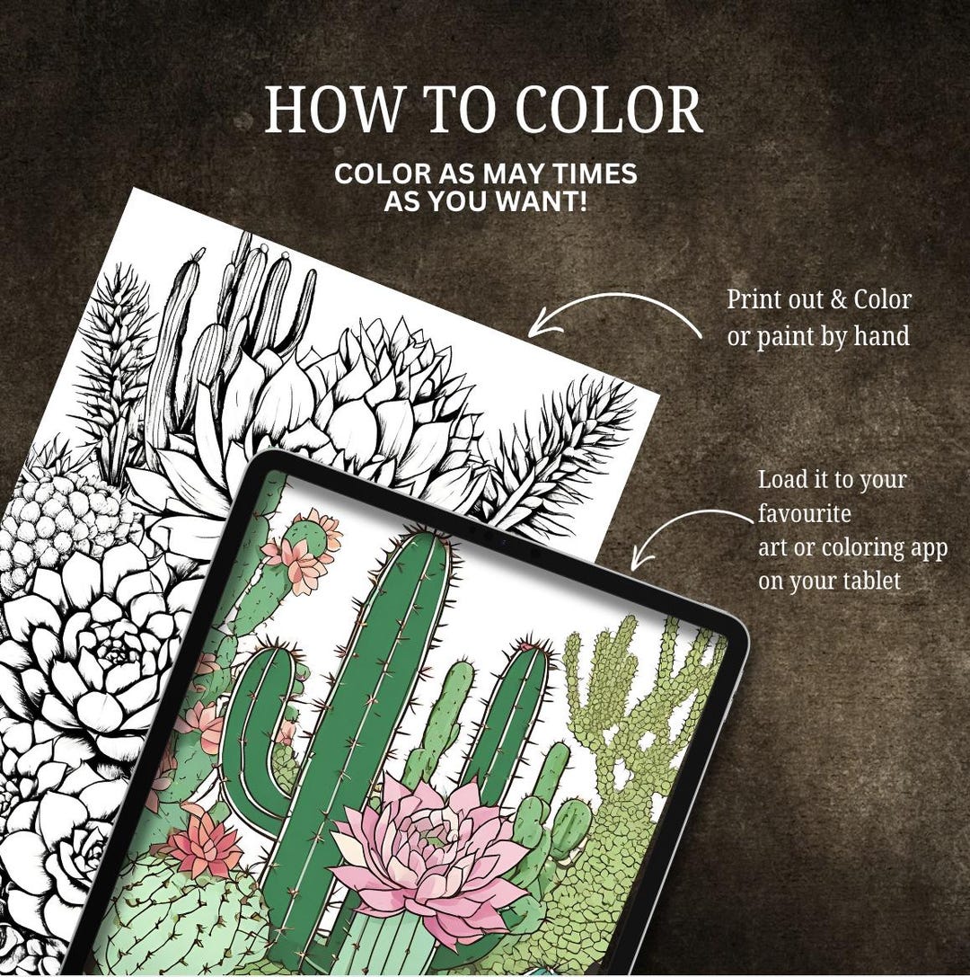 Floral Cactus & Succulents Coloring Pages / Printable / Downloadable ...