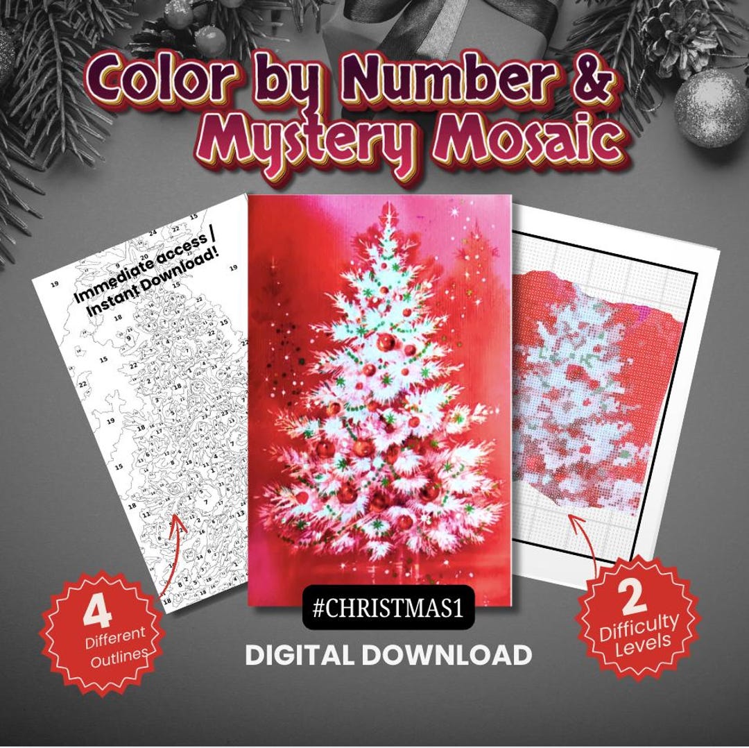 NEW! Printable Christmas Tree Coloring Page / Color by Number & Mystery ...
