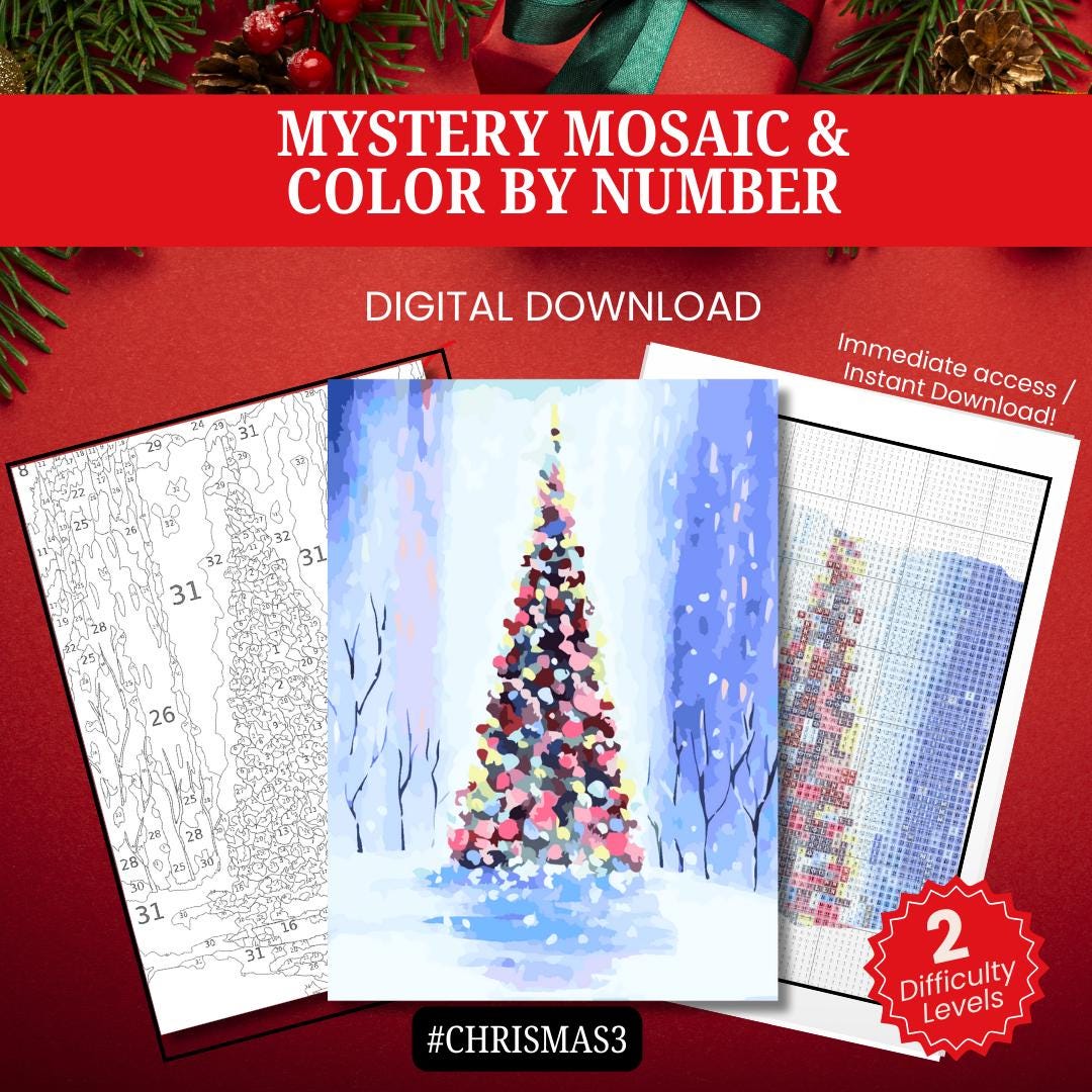 Christmas Color by Number & Mystery Mosaic A3 Set - Festive Digital ...