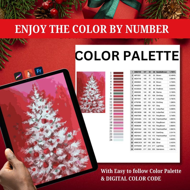 NEW! Printable Christmas Tree Coloring Page / Color by Number & Mystery ...