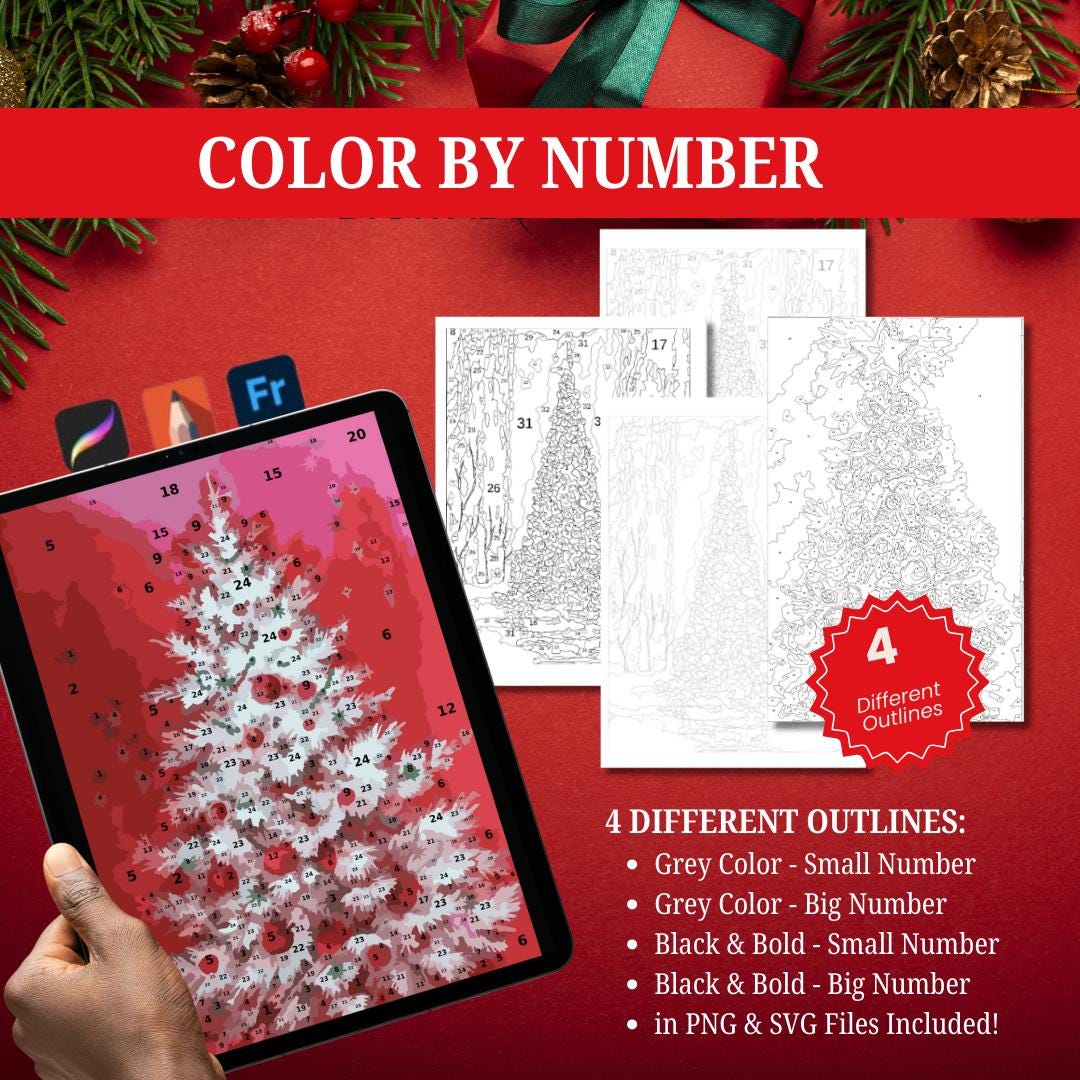 NEW! Printable Christmas Tree Coloring Page / Color by Number & Mystery ...
