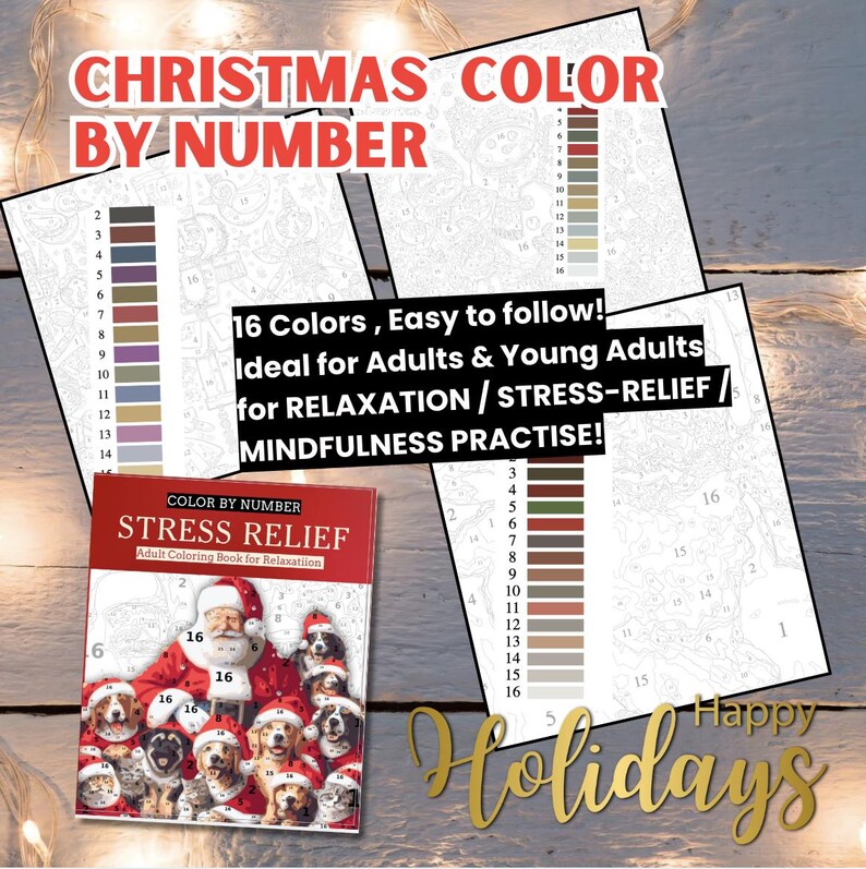 Digital Download Color by Number, Stress Relief Coloring Pages for ...