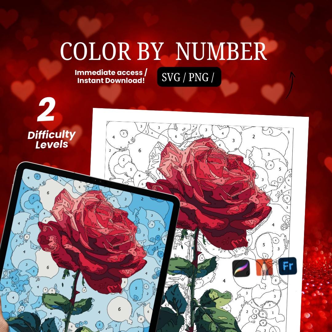 Printable Color by Number for Adult: "rose for Valentine's Day ...