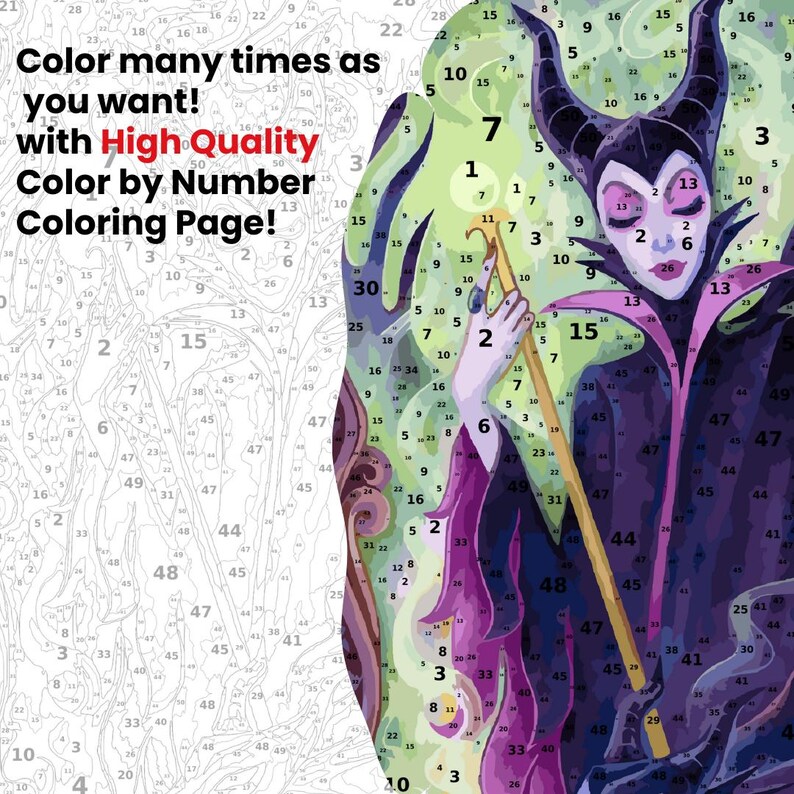 Color by Numbers for Adults Maleficent Villians/ Printable Paint by ...