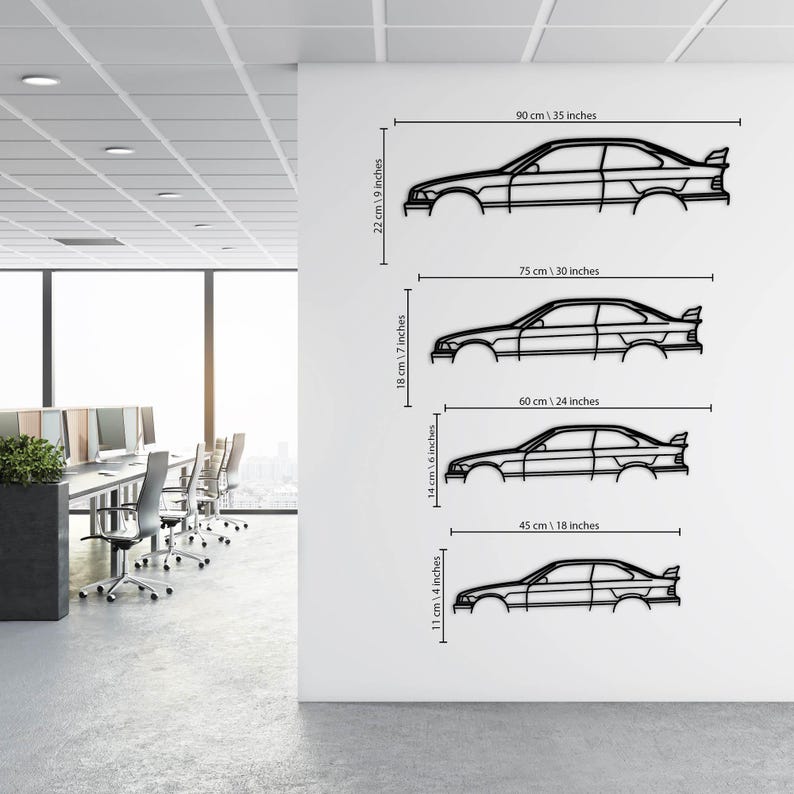 Bmw E36 M3 Race Decals, Metal Car Wall Art, Car Garage Wall Decor, Man ...