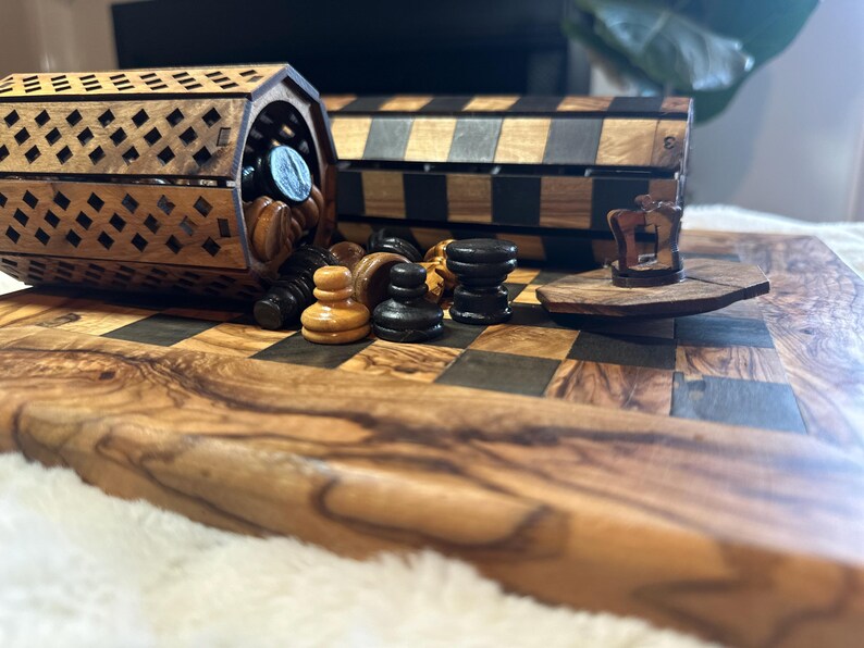 Handmade Olive Wood Chess Set Includes Folding Travel Board and Home ...