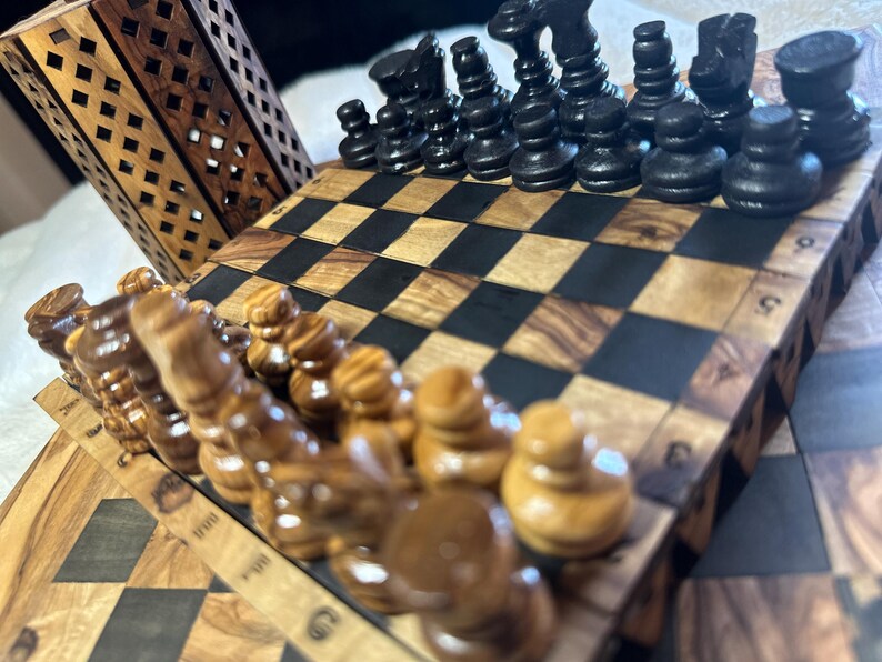 Handmade Olive Wood Chess Set Includes Folding Travel Board and Home ...