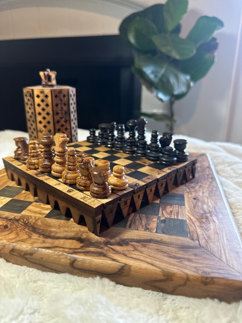 Handmade Olive Wood Chess Set Includes Folding Travel Board and Home ...