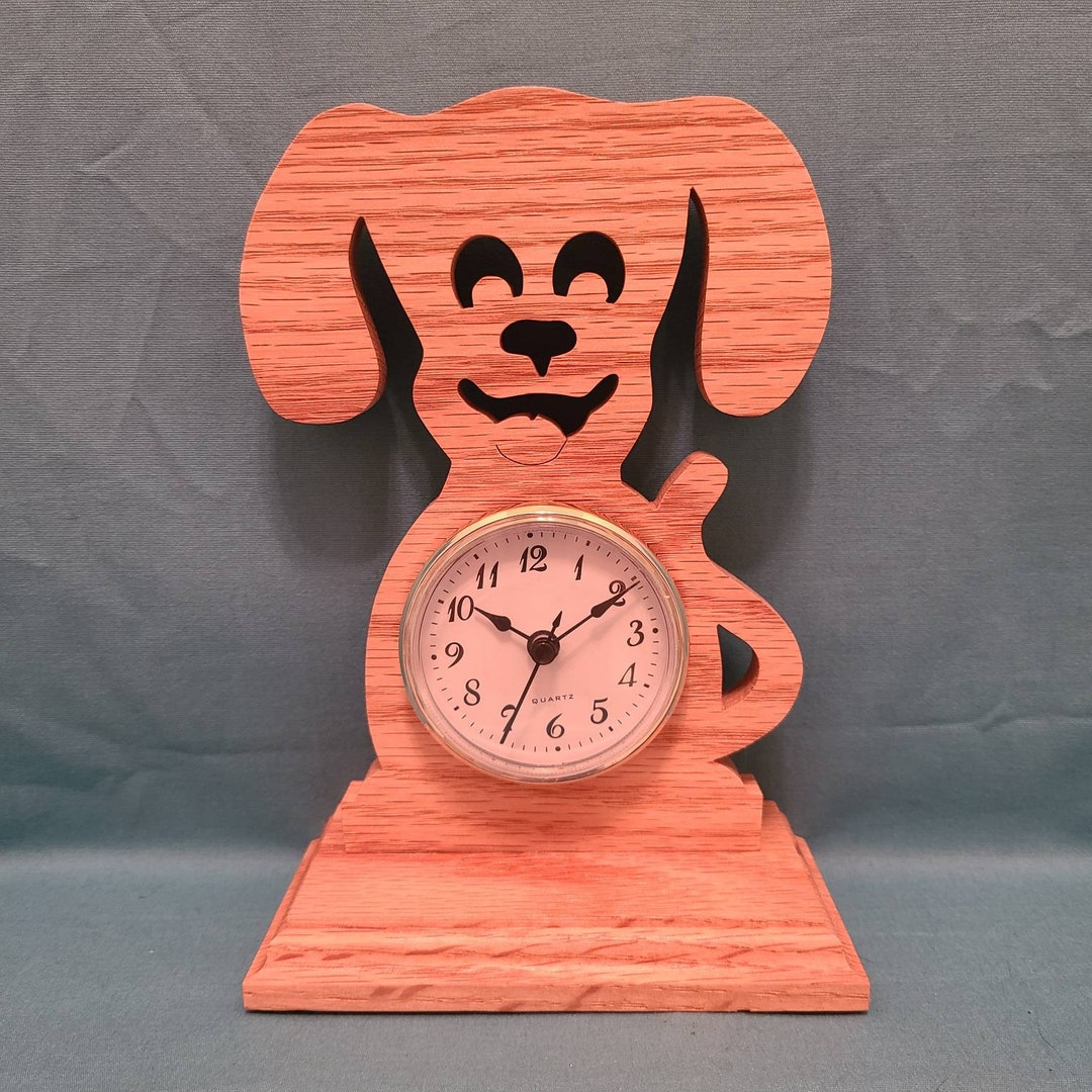 Puppy Clock, Whimsical Dog Clock, Handmade Gift Item Cut From Oak With ...