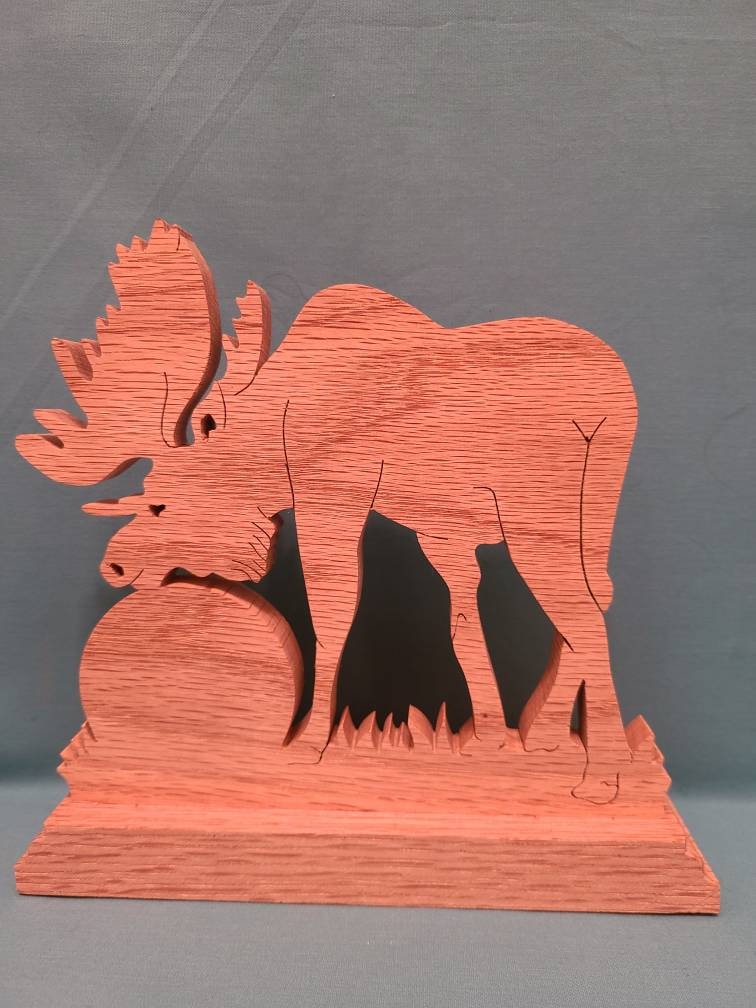 Moose Desk Clock Cut From Oak With a Scroll Saw - Etsy