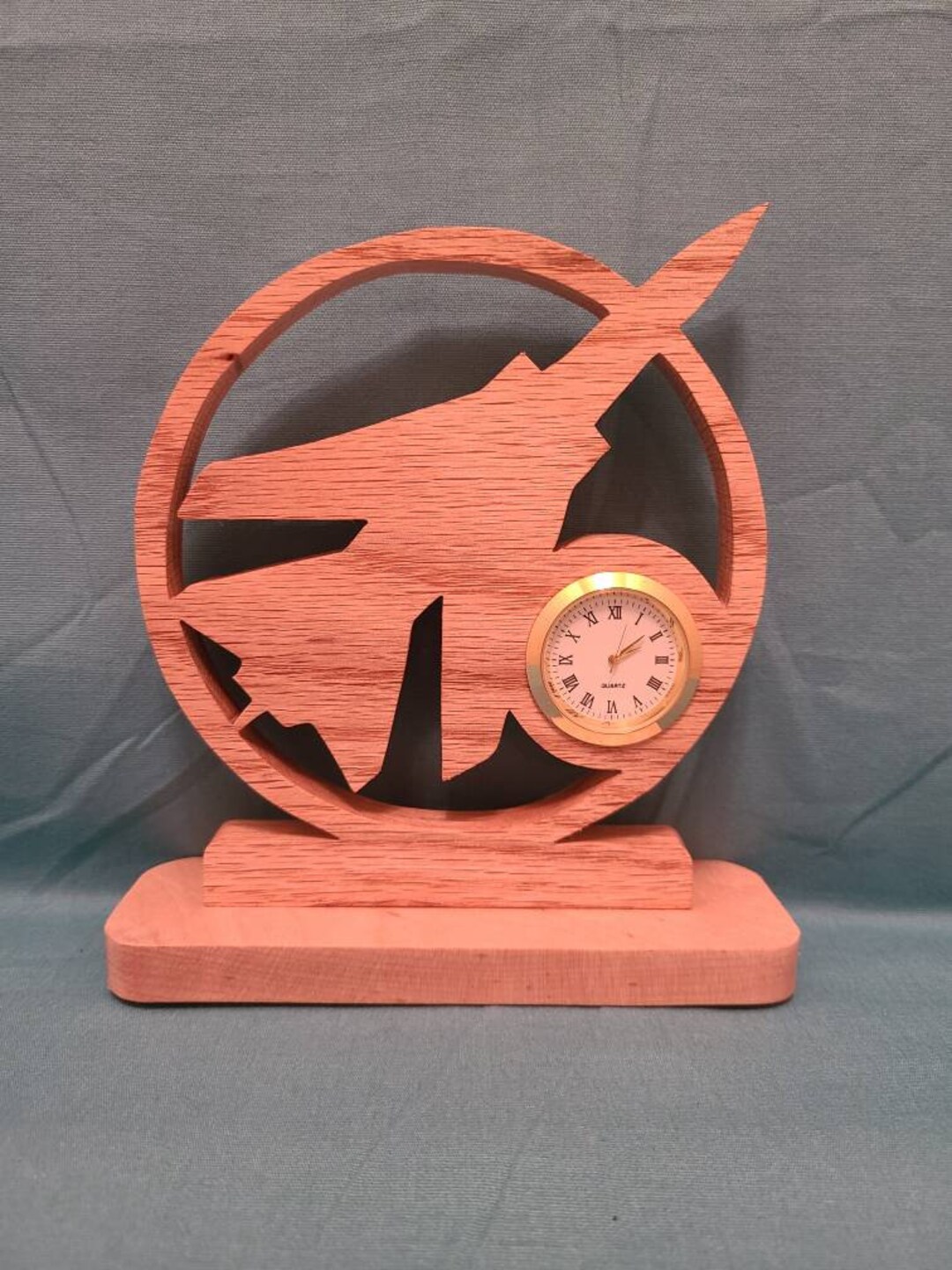 Jet Clock, Airforce Gift, Desk Clock Cut From Oak With a Scroll Saw - Etsy