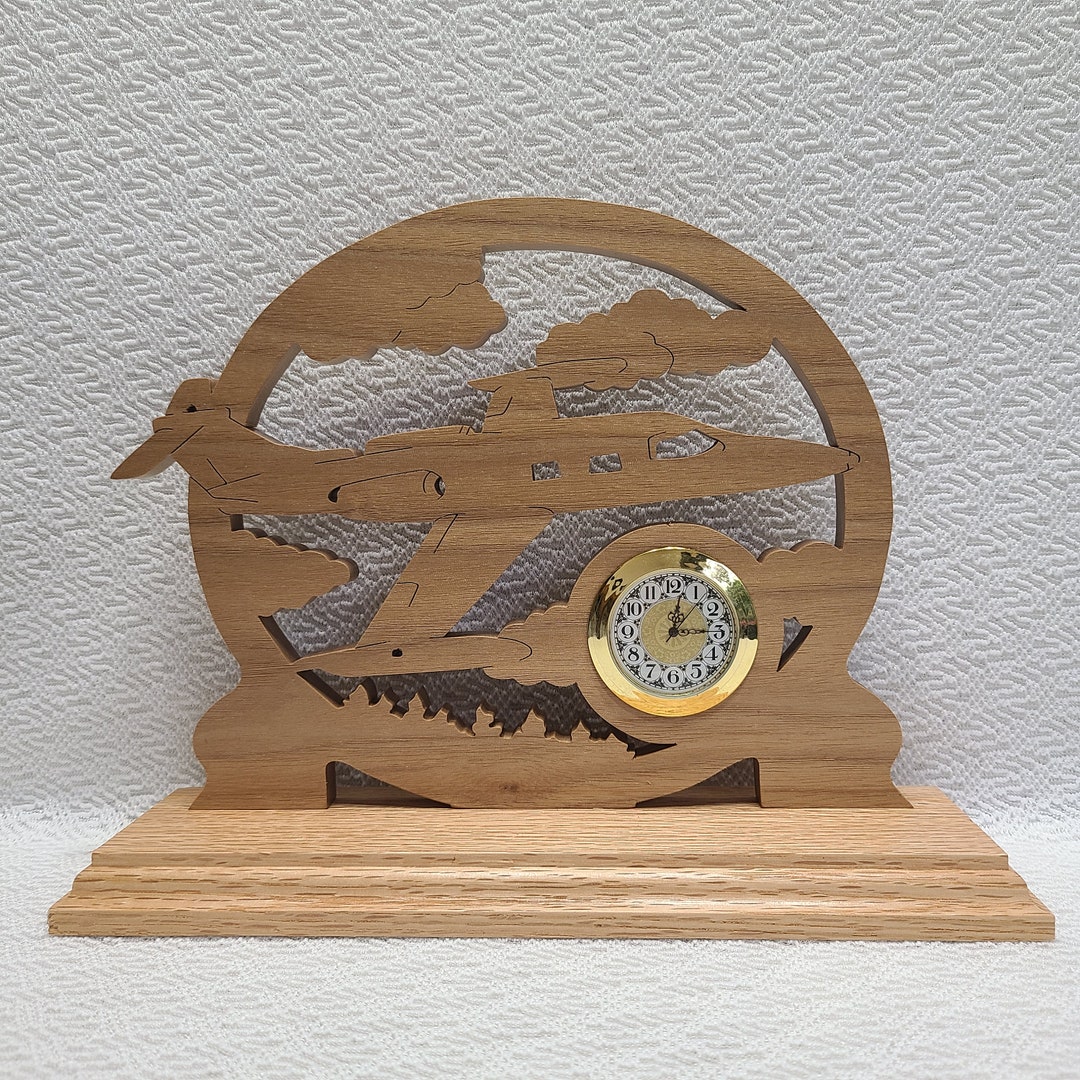 Jet Clock, Leer Jet Clock Cut From Walnut With a Scroll Saw, Hand ...