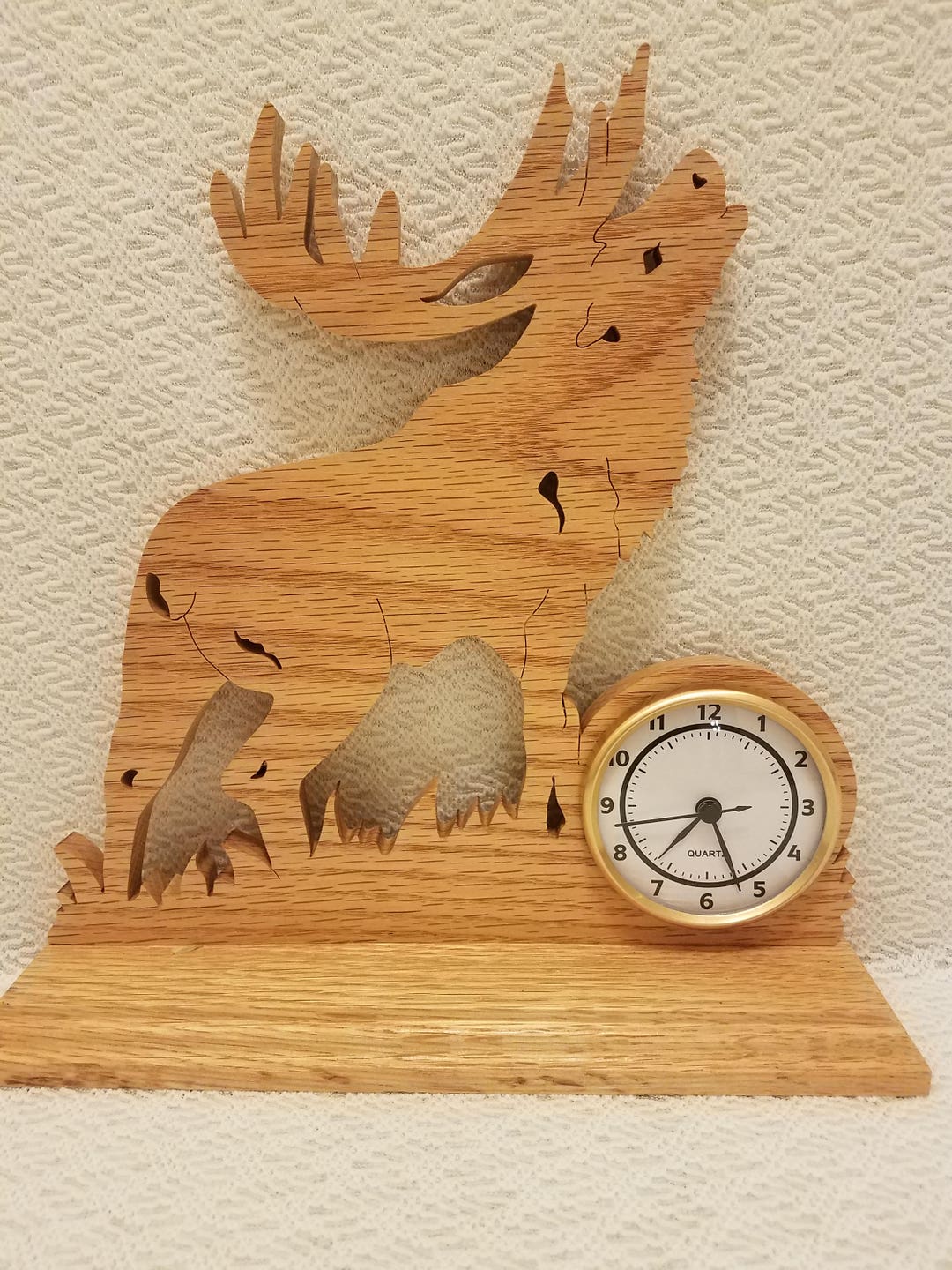 Animal Decor, Large Elk Clock Scroll Saw Cut From Oak - Etsy