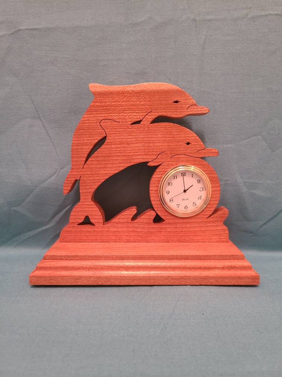 Two Dolphins Desk Clock Cut From Cherrywood With a Scroll Saw - Etsy